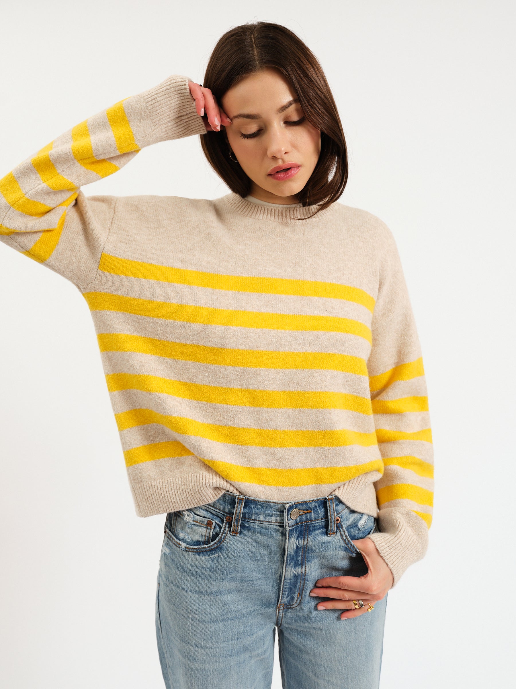 Carlyle Crewneck Sweater in Yellow Cream Stripe – Daze Denim